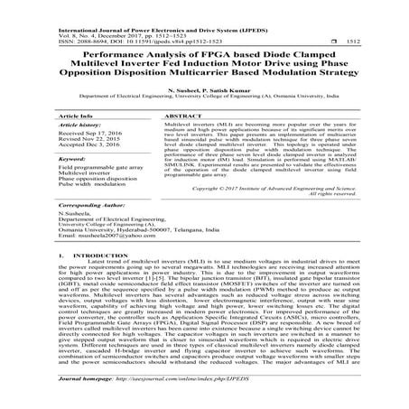 Performance Analysis Of Fpga Based Diode Clamped Multilevel Inverter
