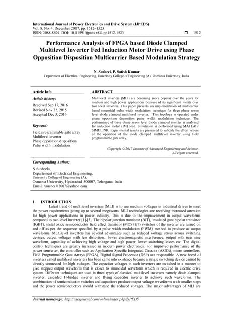 Performance Analysis Of Fpga Based Diode Clamped Multilevel Inverter