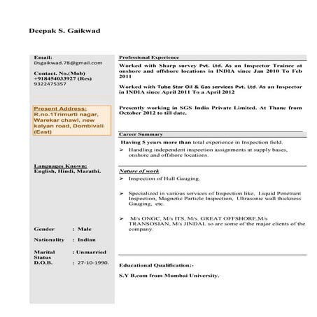 Deepak Gaikwad CV | DOCX