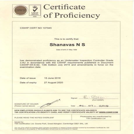 CSWIP 3.4 U INSPECTION CONTROLLER CERTIFICATE | PDF