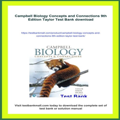 Campbell Biology Concepts and Connections 9th Edition Taylor Test Bank ...
