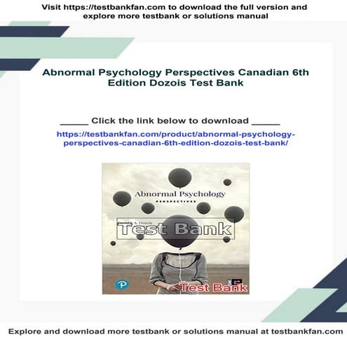 Abnormal Psychology Perspectives Canadian 6th Edition Dozois Test Bank ...