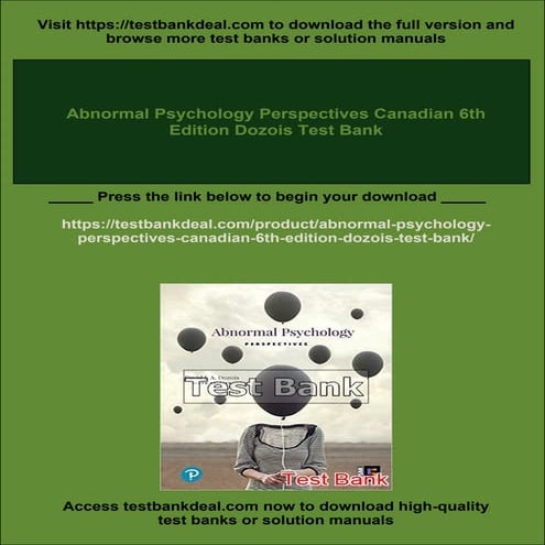 Abnormal Psychology Perspectives Canadian 6th Edition Dozois Test Bank ...