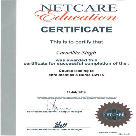Netcare Certificate | PDF
