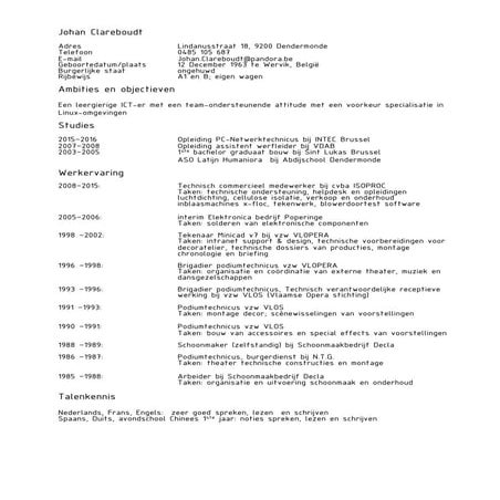 CV JOhan Clareboudt 2016 | PDF | Computing | Technology & Computing