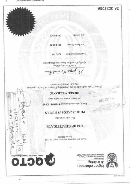 TRADE TEST CERTIFICATE | PDF