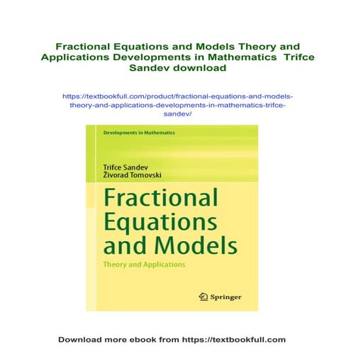Fractional Equations and Models Theory and Applications Developments in ...