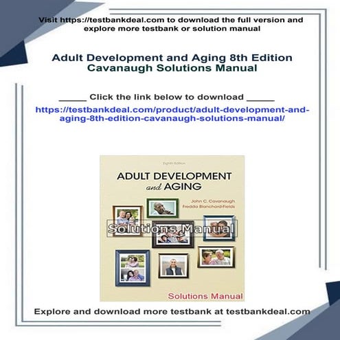 Adult Development and Aging 8th Edition Cavanaugh Solutions Manual | PDF