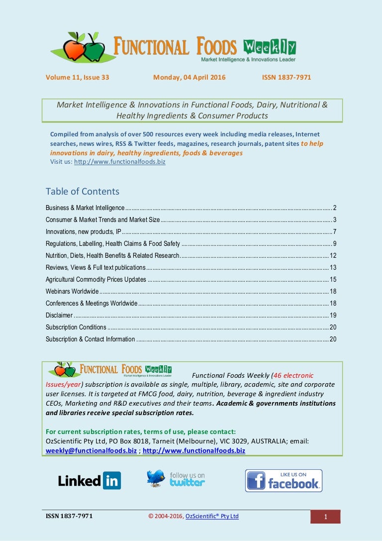 Functional Foods Weekly Vol 11 No 33 functional-foods-weekly-vol-11-no-33