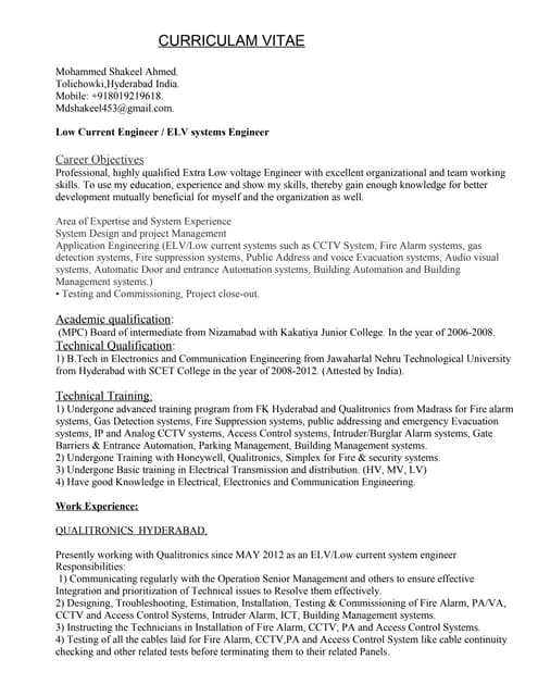 CV - ELV ENGINEER | PDF