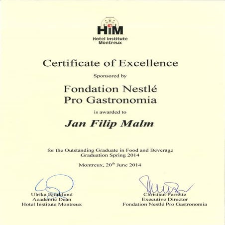F&B Certificate of Excellence | PDF