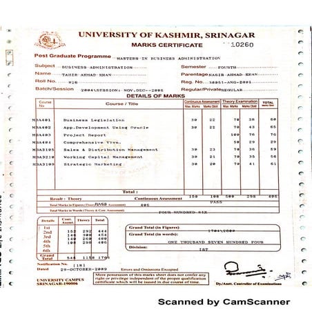 MBA marks card | PDF