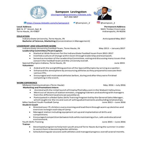 New Resume (February 2017) | DOCX | American Football | Sports