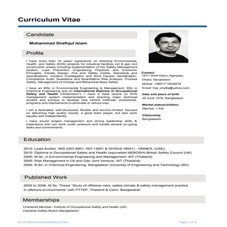 Resume_Md Shafiqul Islam_EHS_160330 | PDF