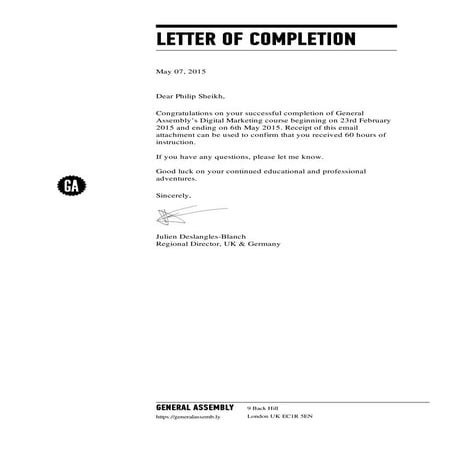Letter Of Completion Pdf
