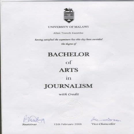 Bachelor of Arts in Journalism - Allen Kaombe | PDF