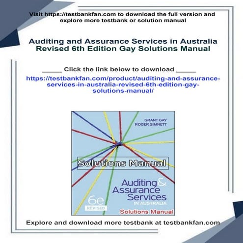 Auditing and Assurance Services in Australia Revised 6th Edition Gay Solutions Manual download ...