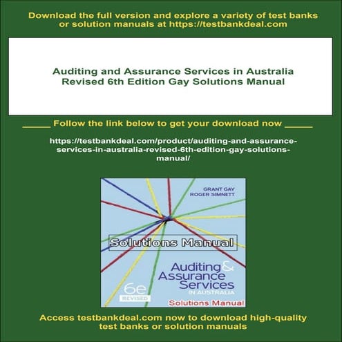 Auditing and Assurance Services in Australia Revised 6th Edition Gay Solutions Manual | PDF