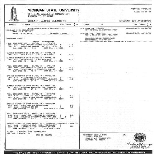 MSU Official Transcripts | PDF