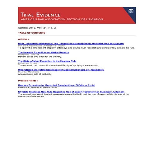 Hearsay Rule, Recorded Recollections--Trial Evidence Committee Spring ...