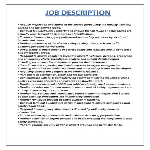 job description for Aerdodrome Safety Engineer | PDF