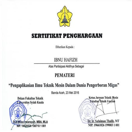 Certificate of Guest Lecturer at FTM Unsyiah | PDF