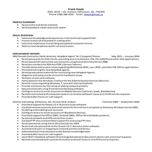 Resume desktop support 2016 | DOCX