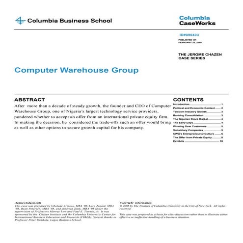 Columbia business school case study on CWG | PDF