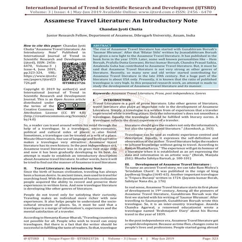 Assamese Travel Literature An Introductory Note | PDF