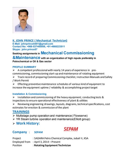 Resume- Rotating Equipment supervisor | DOC