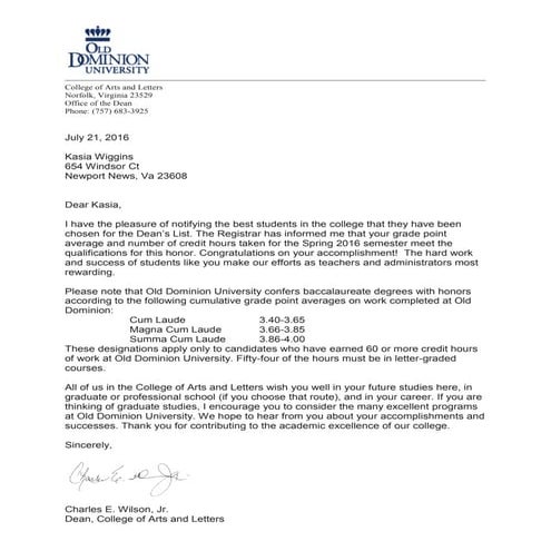 ODU Dean's List 2016 | PDF | Undergraduate Education | College Education