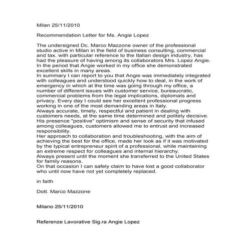 Marco Mazzone Recommendation | DOC