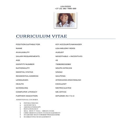Lisa Roos CV Updated 2016 | DOCX