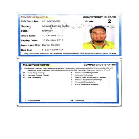 Hydratight competency card | PDF