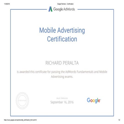 Google Partners - Mobile Certification | PDF