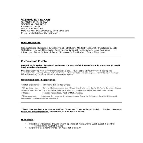 Vishal Telkar Resume | PDF