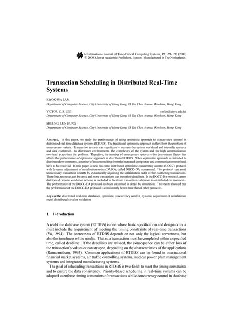 Optimistic Algorithm And Concurrency Control Algorithm