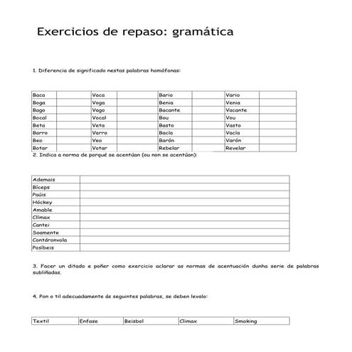 Exercicios de repaso: gramática | DOC