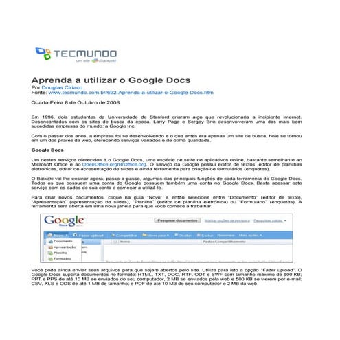 Tutorial básico google docs | PDF