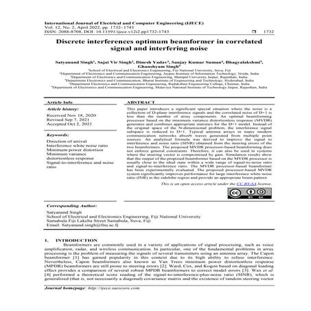 Discrete interferences optimum beamformer in correlated signal and ...