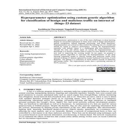 Hyperparameter Optimization Using Custom Genetic Algorithm For Classification Of Benign And