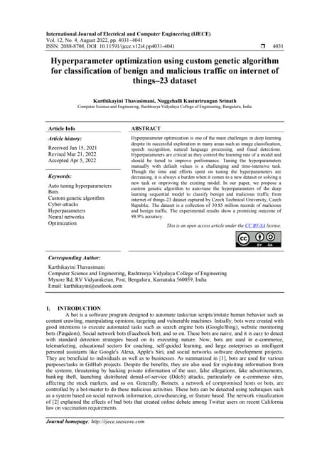 Hyperparameter Optimization Using Custom Genetic Algorithm For Classification Of Benign And