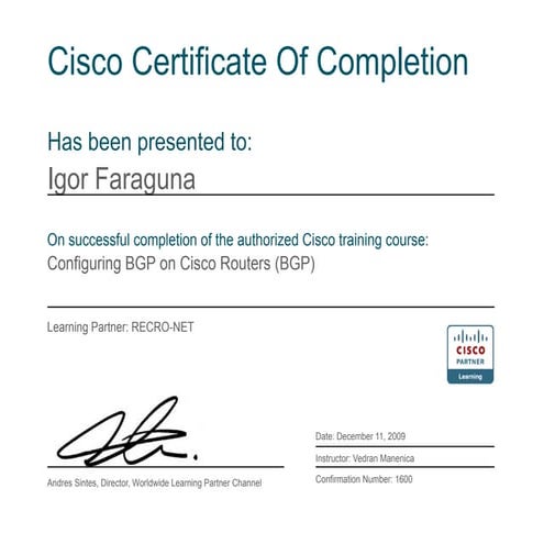 Cisco Learning Partner Certificate_224688 | PPT
