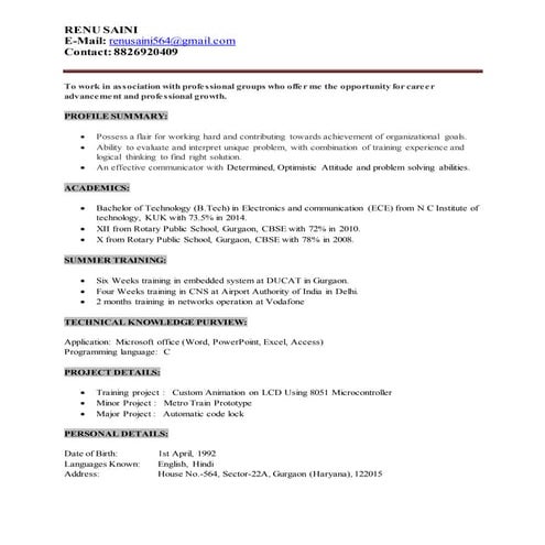 renu resume | DOCX