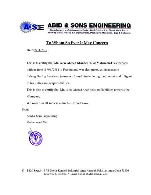 Unilever Experience Certificate | PDF