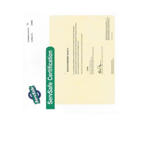 CERTIFICATE SERVE SAFE | PDF