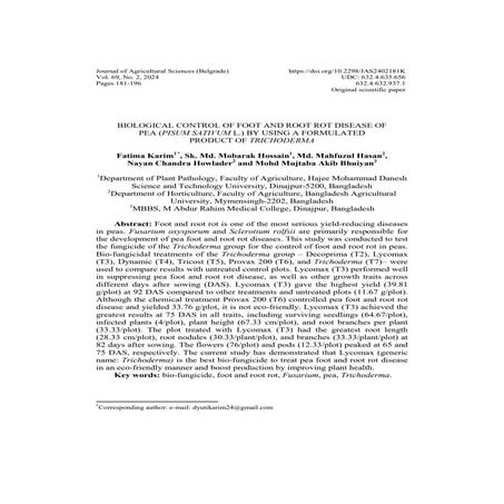 BIOLOGICAL CONTROL OF FOOT AND ROOT ROT DISEASE OF PEA (PISUM SATIVUM L ...