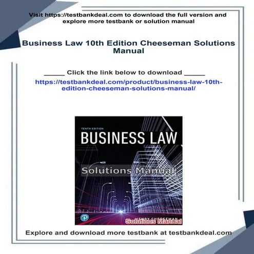 Business Law 10th Edition Cheeseman Solutions Manual | PDF