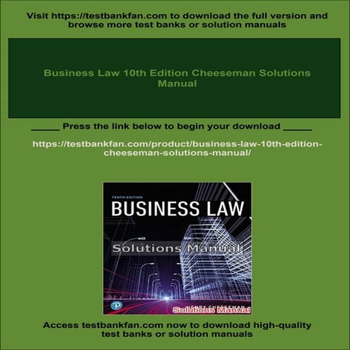 Business Law 10th Edition Cheeseman Solutions Manual | PDF