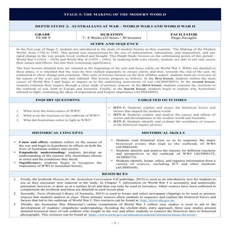 Stage 5 - Australians at War - Suite of Lesson | PDF